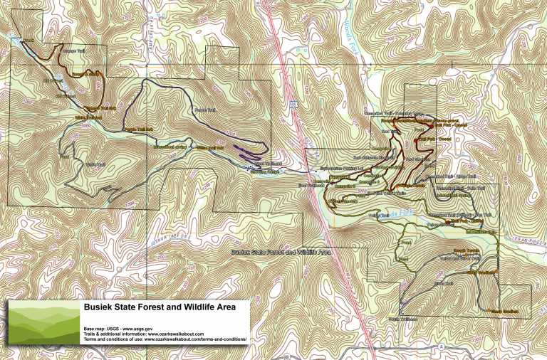 Trail Map: Busiek State Forest and Wildlife Area - Ozarks Walkabout